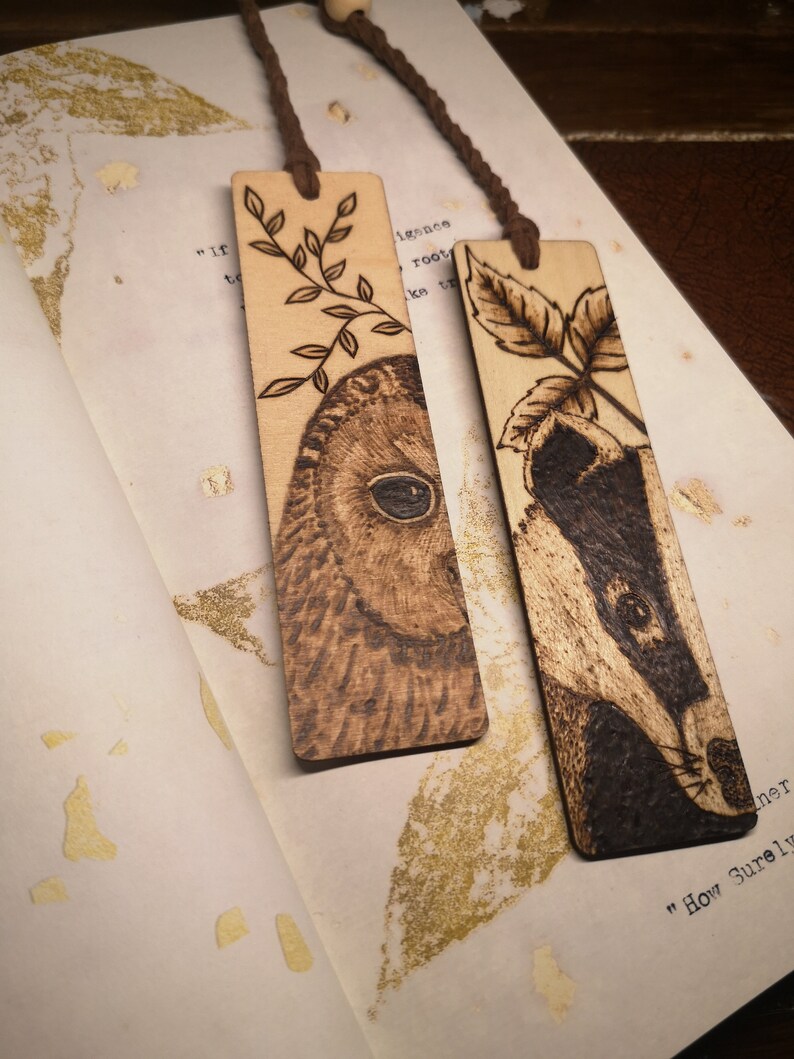Woodland Animal Wooden Bookmark Badger Fox Stoat Owl - Etsy UK