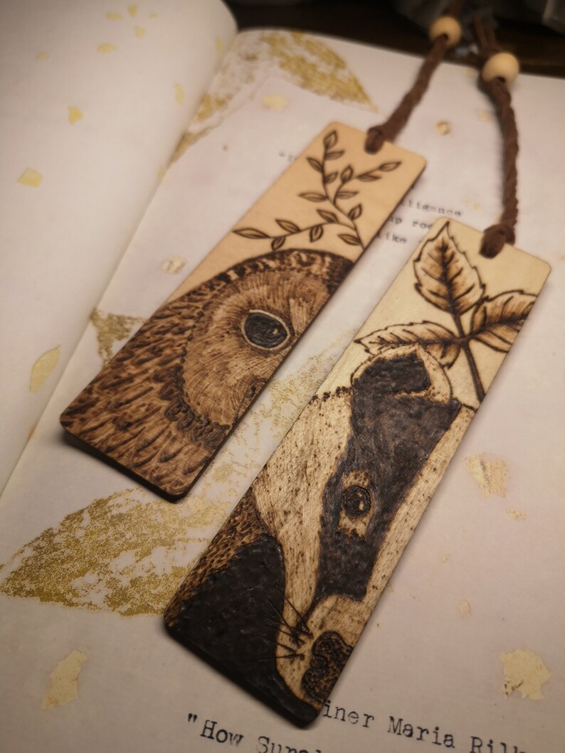 Woodland Animal Wooden Bookmark Badger Fox Stoat Owl - Etsy UK