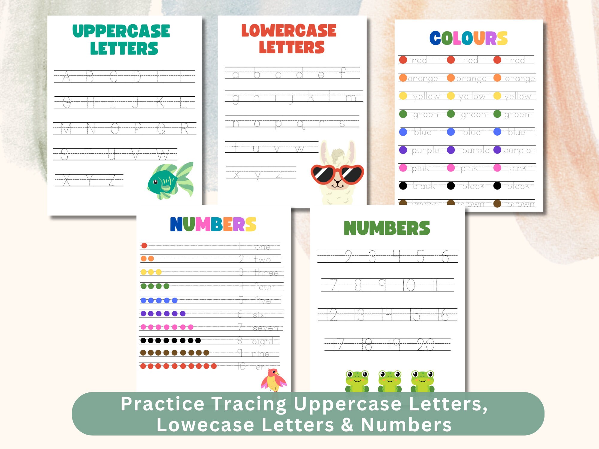 Printable Tracing Worksheet Bundle Alphabet Number Letter Color Shape ...
