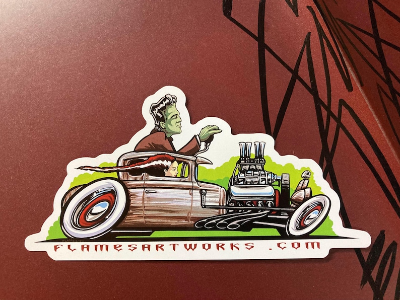 Frankenstein and the Bride Rat Rod Sticker - Etsy