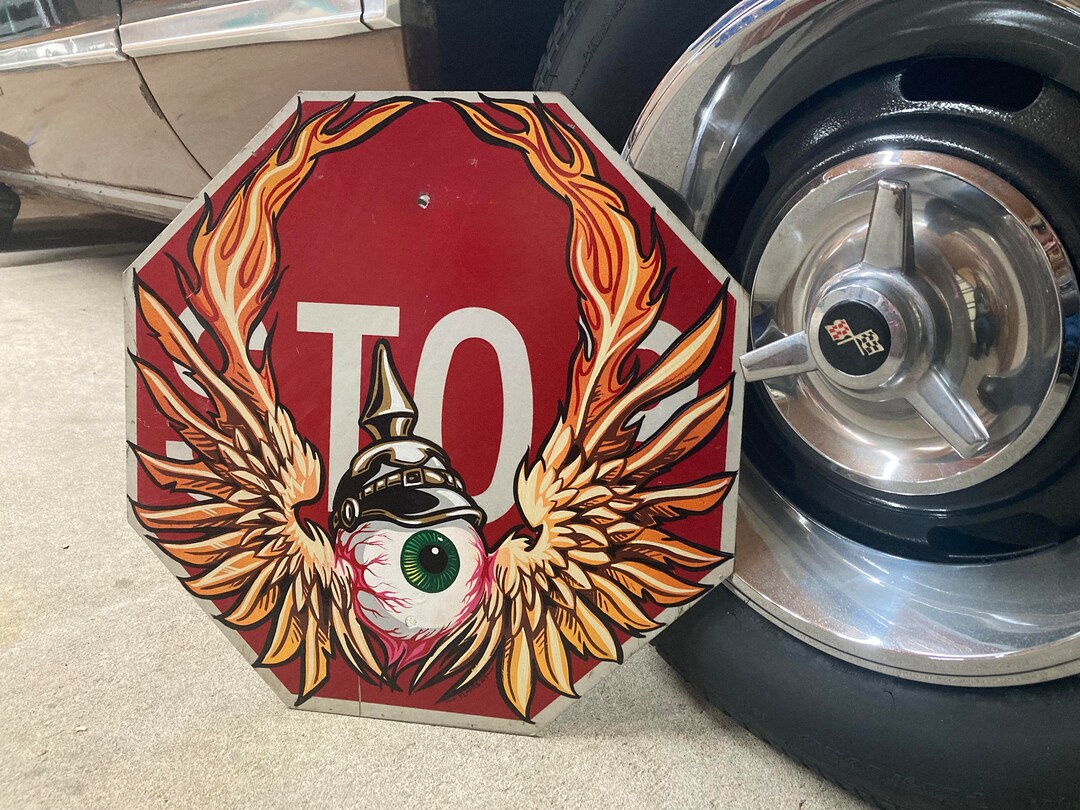 Flying Eyeball Hand Painted SMALL Stop Sign Garage Von Dutch Hot Rod ...
