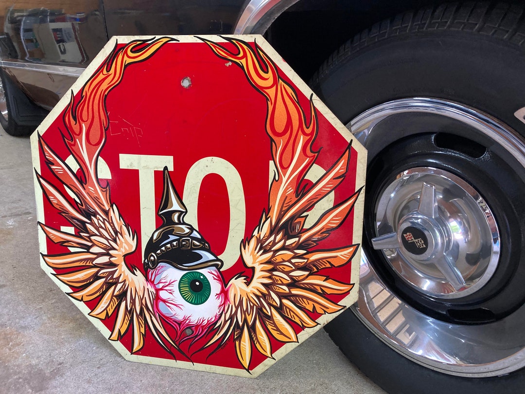 Flying Eyeball Hand Painted Stop Sign Garage Von Dutch Hot Rod ...