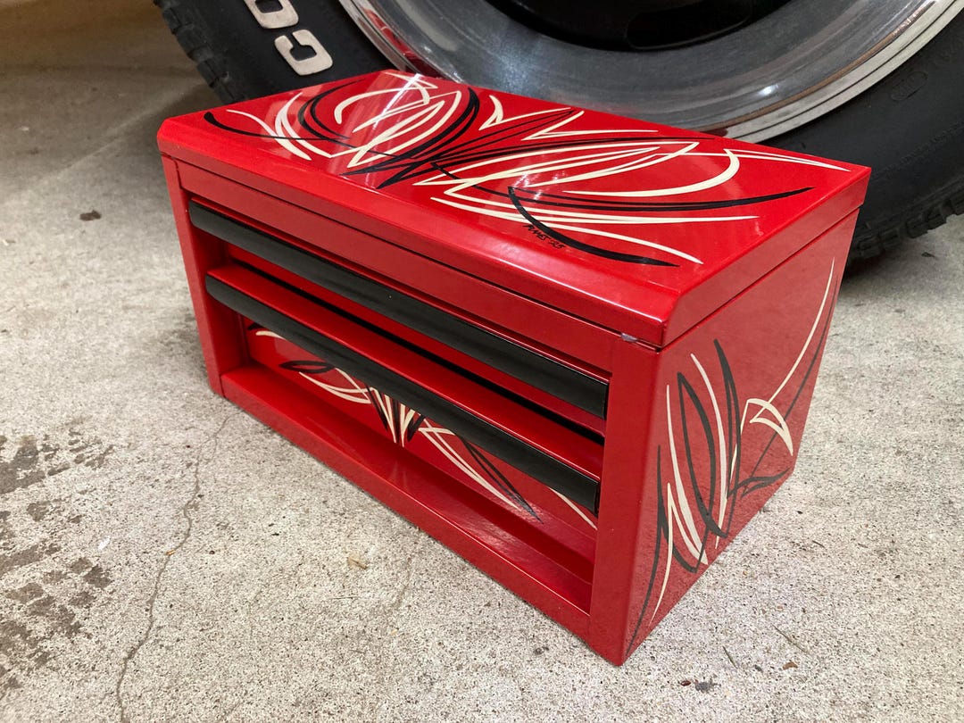 RED Mini Top Box Toolbox Black Ivory Pinstripes Hotrod Rockabilly - Etsy
