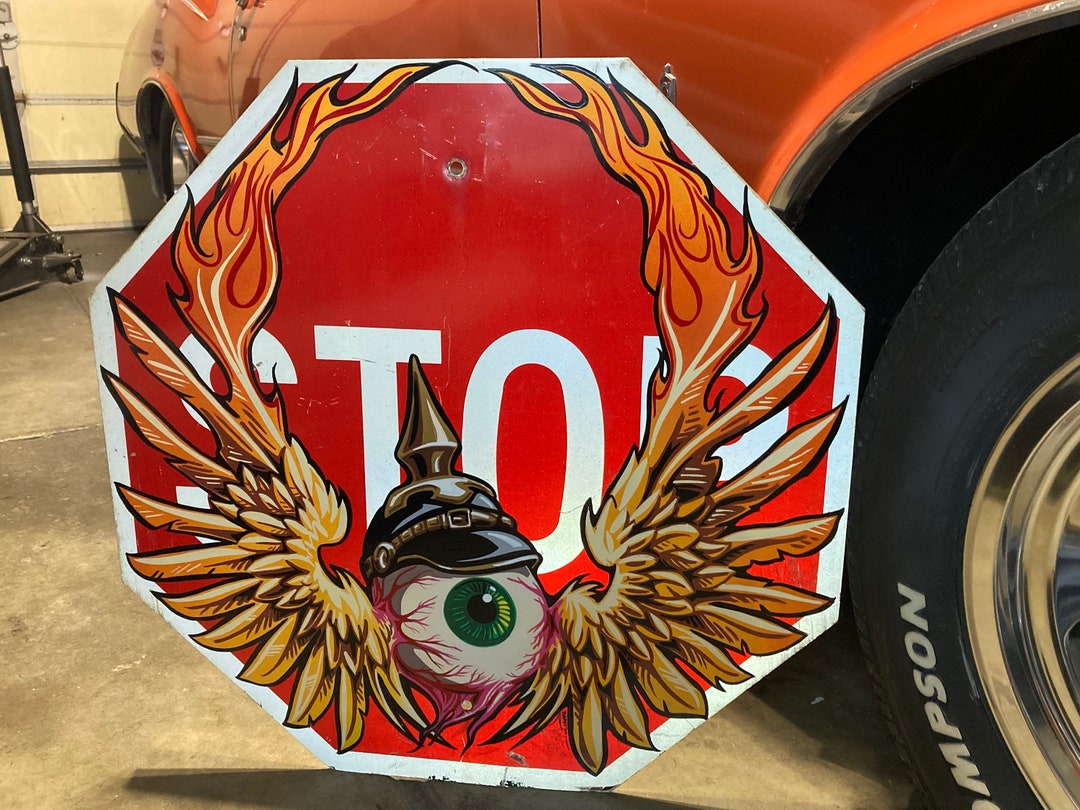 Flying Eyeball Hand Painted Stop Sign Garage Von Dutch Hot Rod ...