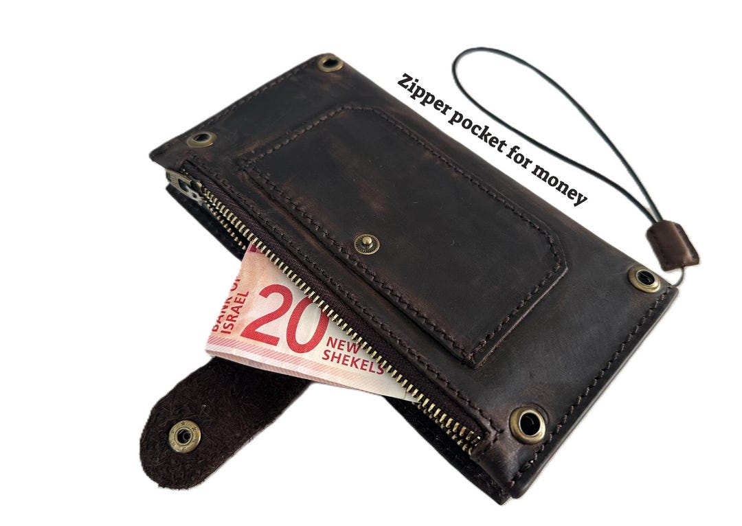 Handmade Suede Leather Galaxy S25 S24 S23 Wallet Case: Rivets & Zipper ...
