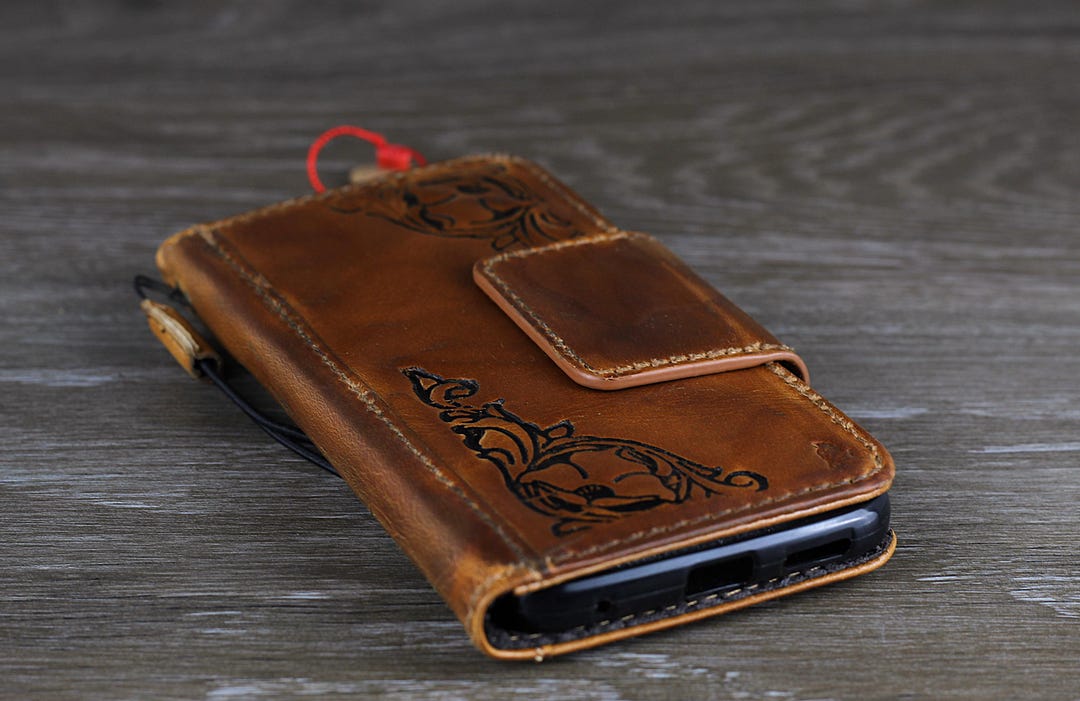Handmade Leather Galaxy Z Fold Wallet Case: Vintage Stamped Design - Etsy