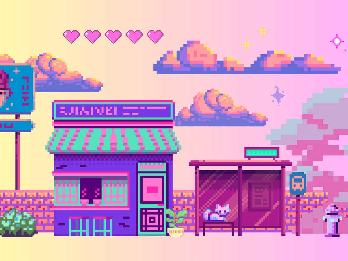 Set of 2 Cute Animated Pastel Pixel Twitch & Discord Profile Banner ...