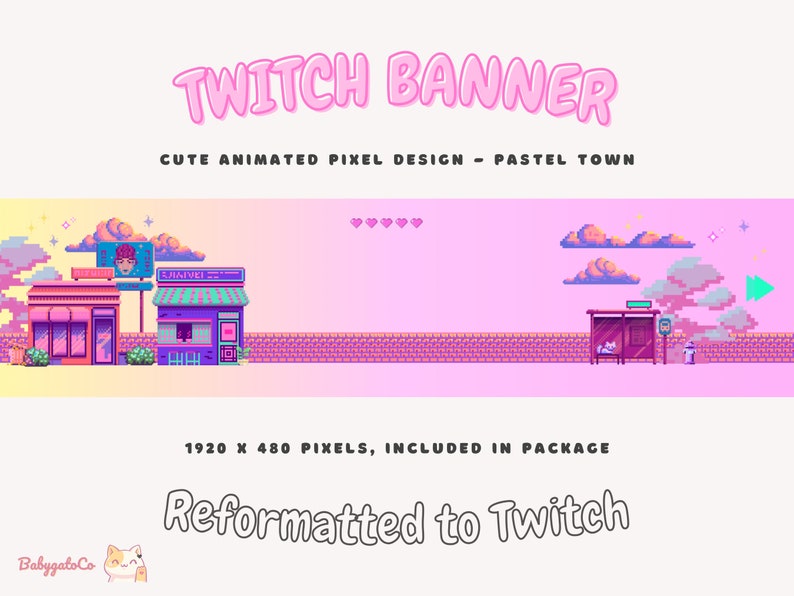 Set of 2 Cute Animated Pastel Pixel Twitch & Discord Profile Banner ...