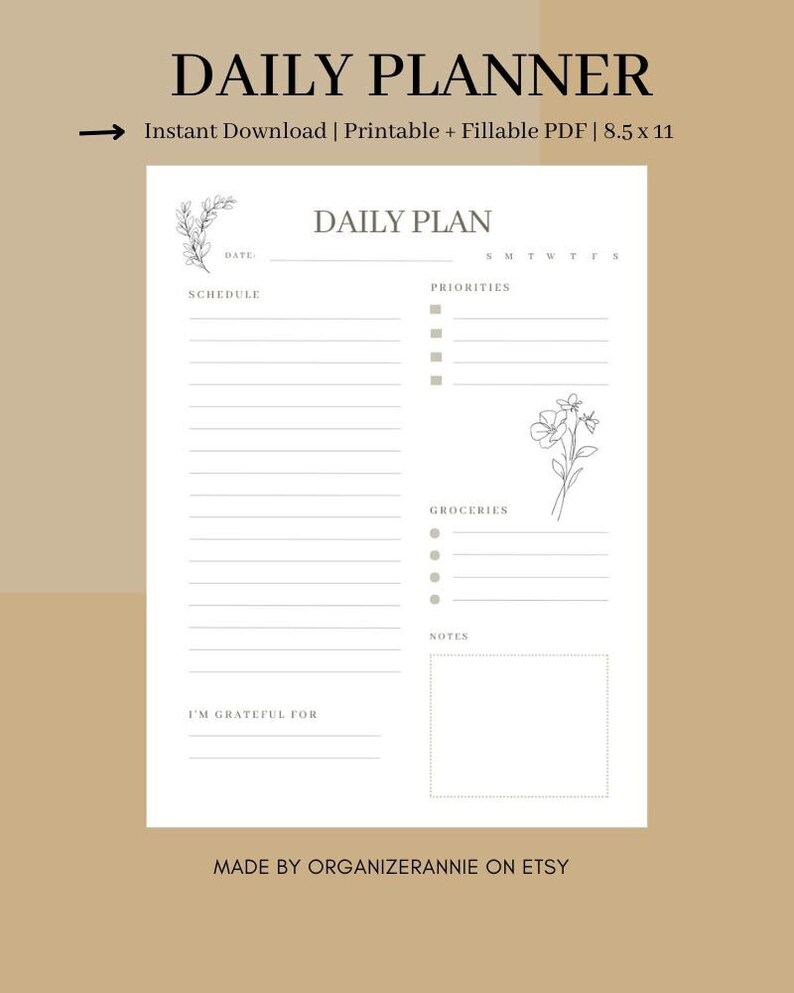 Daily Planner, Fillable Daily Planner, Detailed Productivity Planner ...