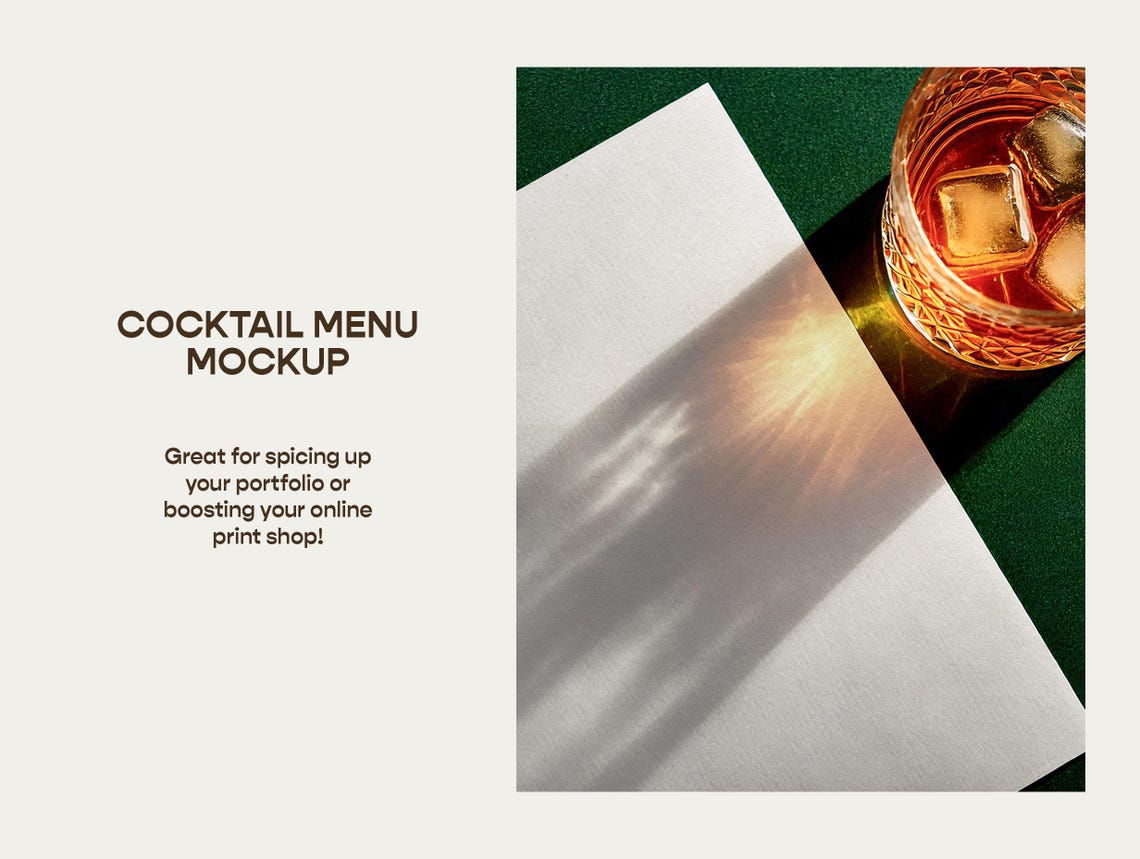 Closeup PSD Mockup Menu Cocktails Bar for Branding Editable Menu ...