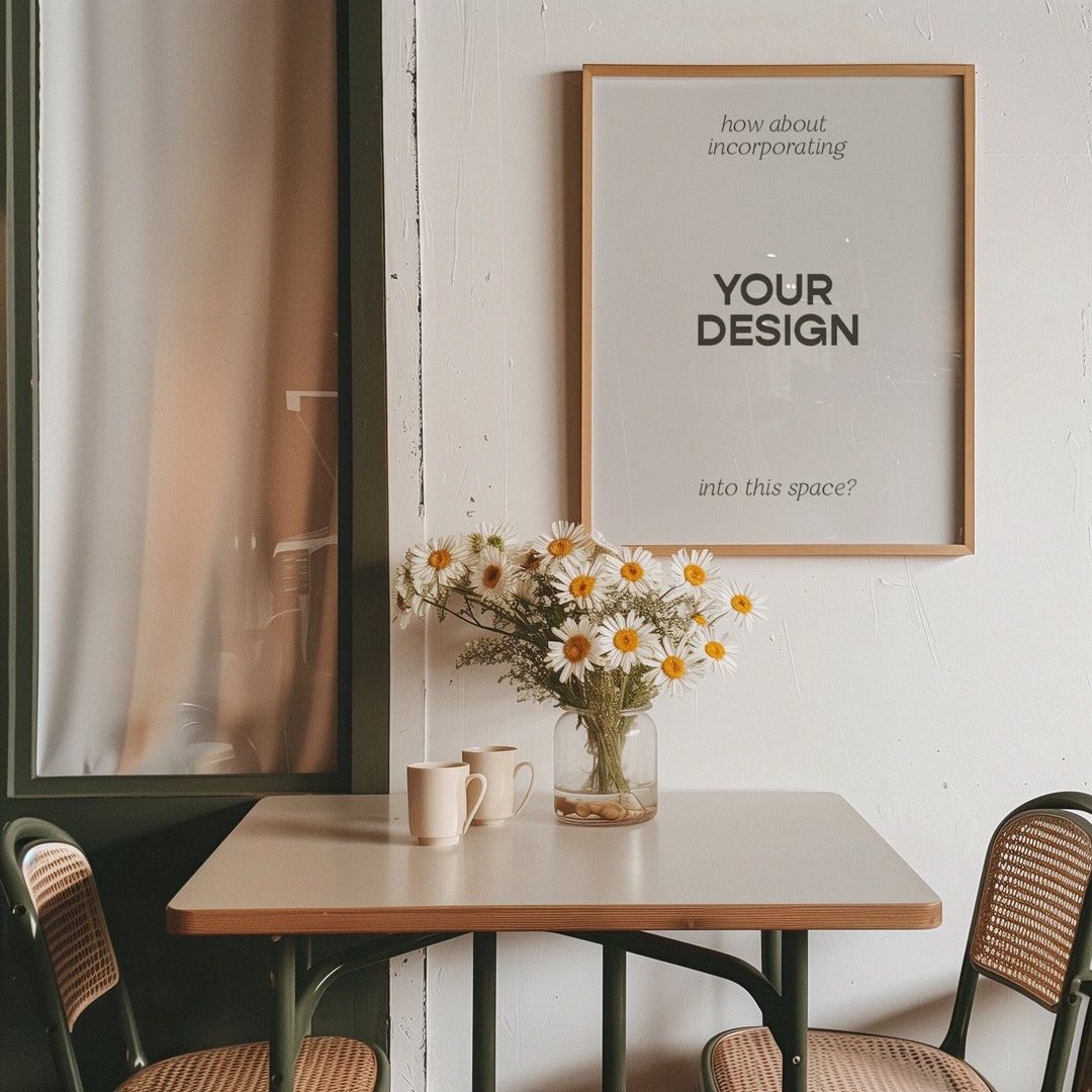 Cafe Poster Mockup PSD Poster Mockup, Retro Poster, Digital Mockup, Wooden Frame Poster Mockup ...