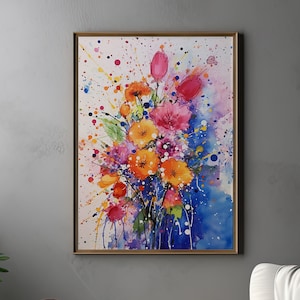 Splattered Paint Flowers Art Print | Abstract Watercolor Botanical Wall ...