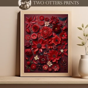 Red Flowers Art Print | Nature-inspired Floral Flat Lay Art Poster for ...