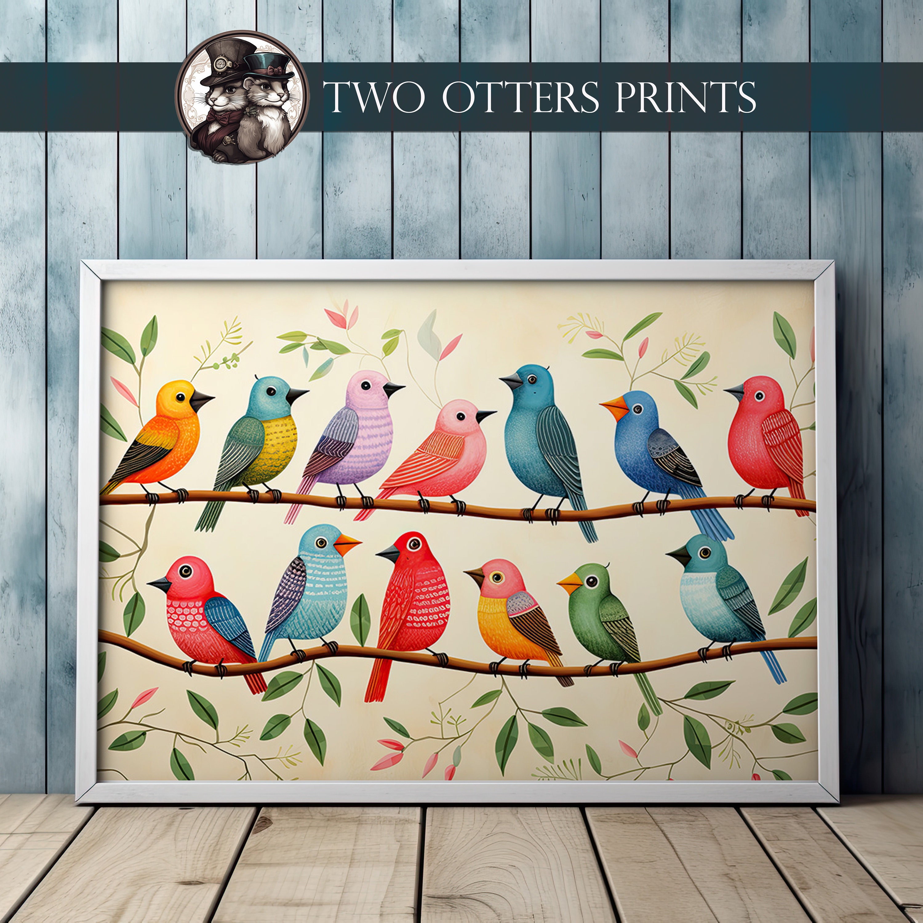 Colorful Birds on Branches Art Print Charming Illustration of Spring ...