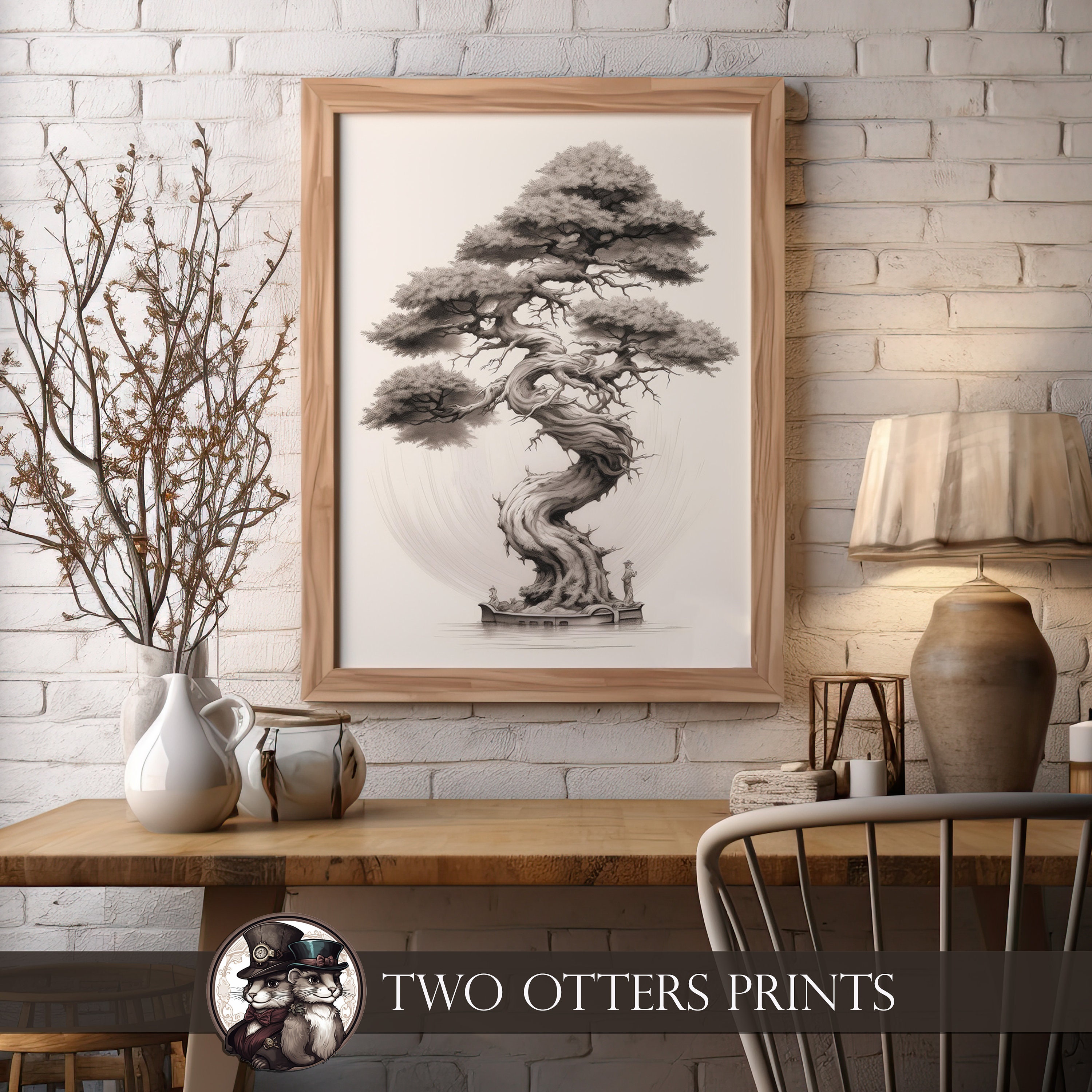 Japanese Bonsai Tree Art Print - A Monochrome Painting - Etsy