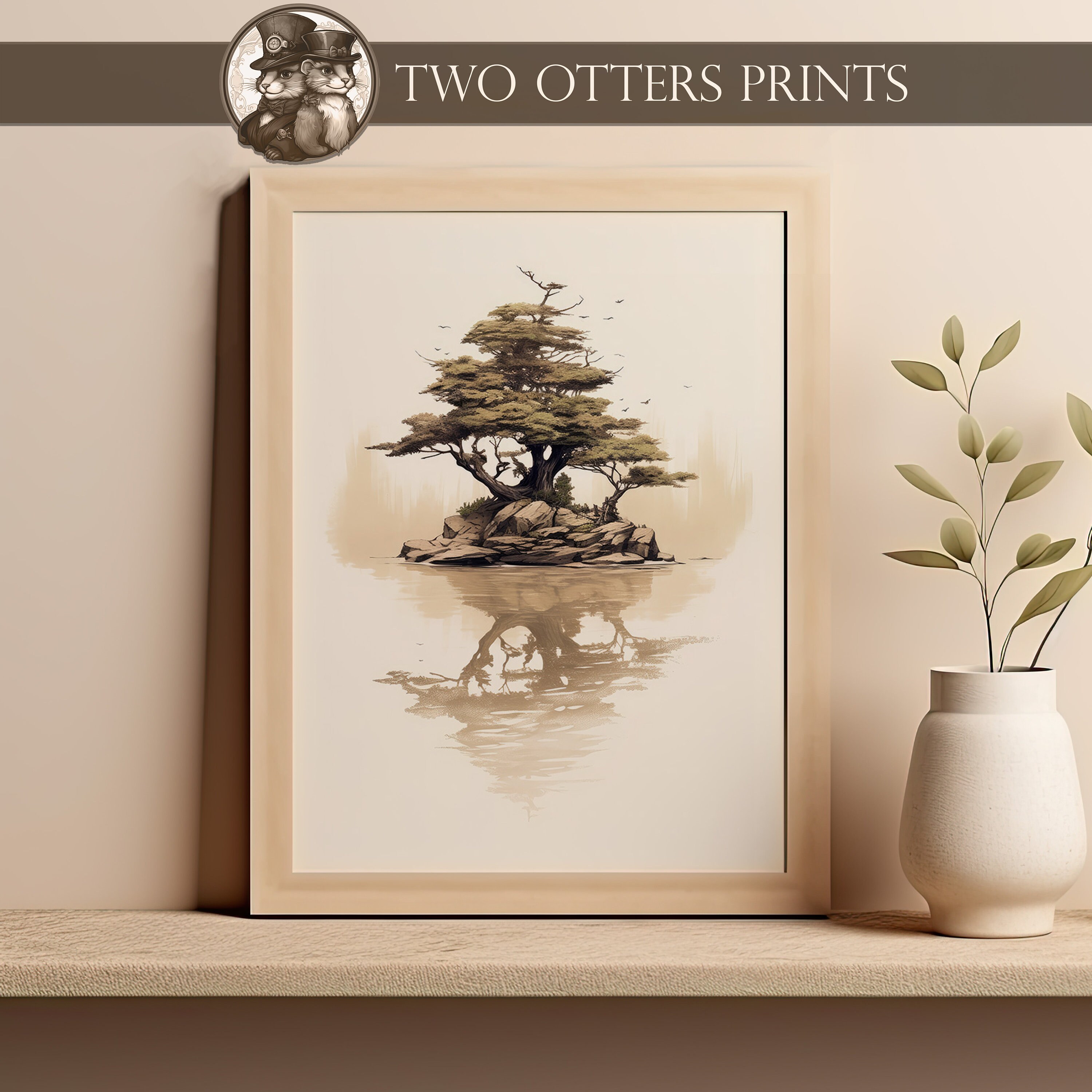 Bonsai Tree Art Print A Traditional Sepia Japanese-style Artwork - Etsy