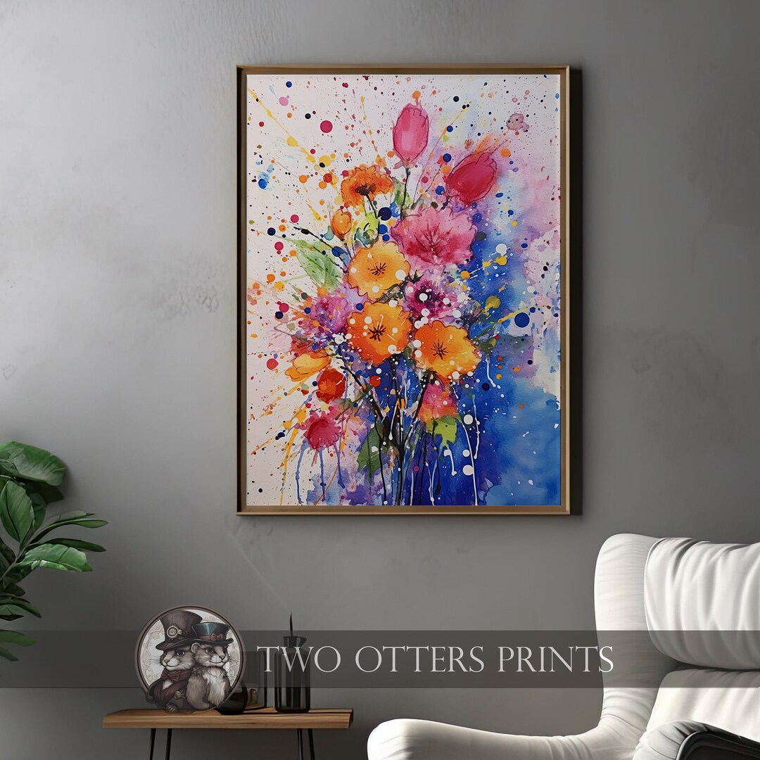 Splattered Paint Flowers Art Print | Abstract Watercolor Botanical Wall ...