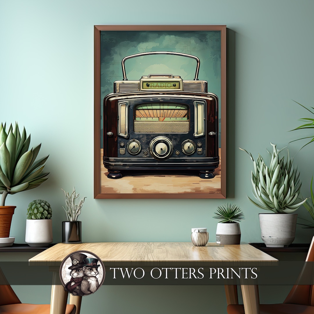 Illustrated Radio Art Print | Rustic Futurism Decor | Midcentury Modern ...