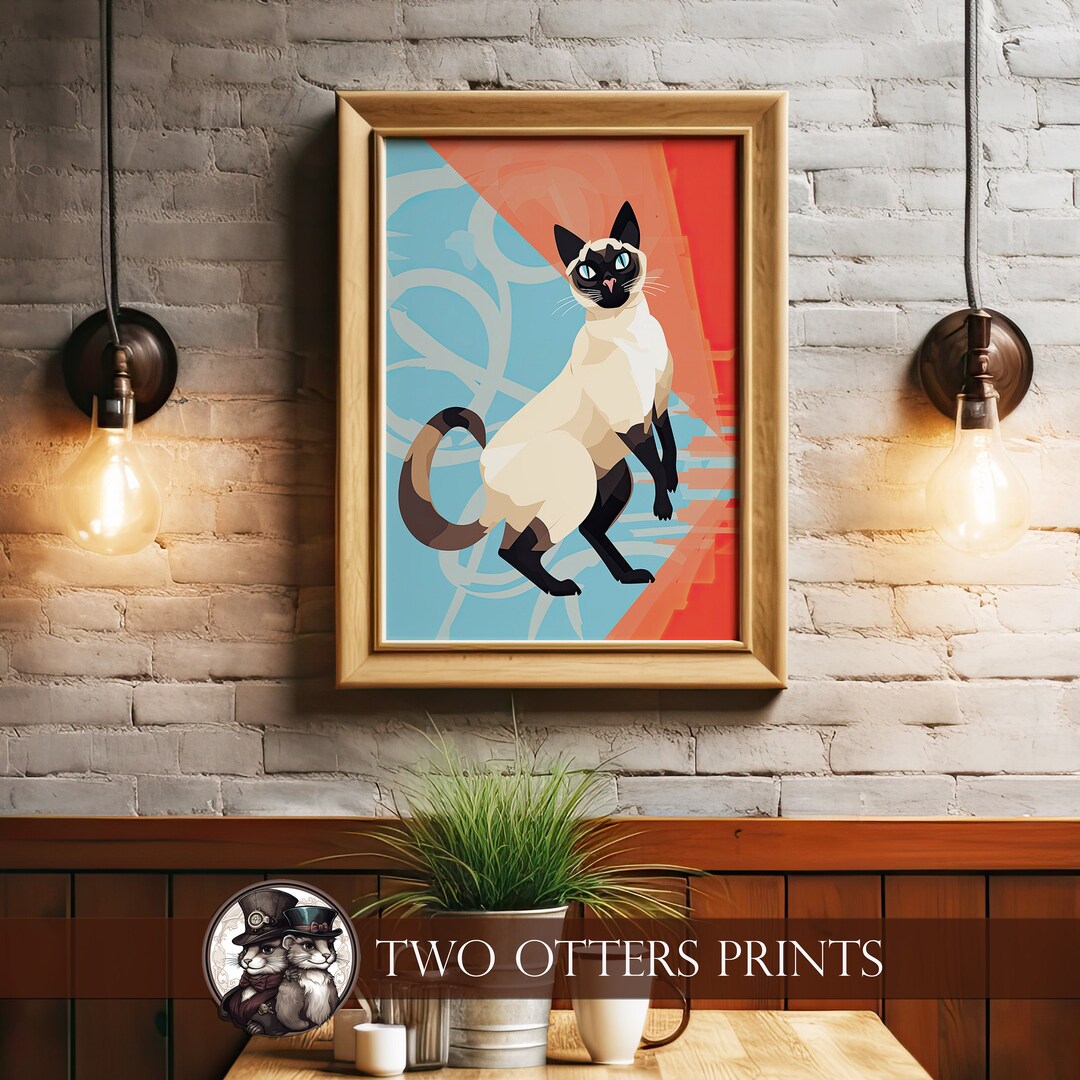 Sassy Siamese: Playful Cat Art Print | Bold Monochromatic Elegance for ...