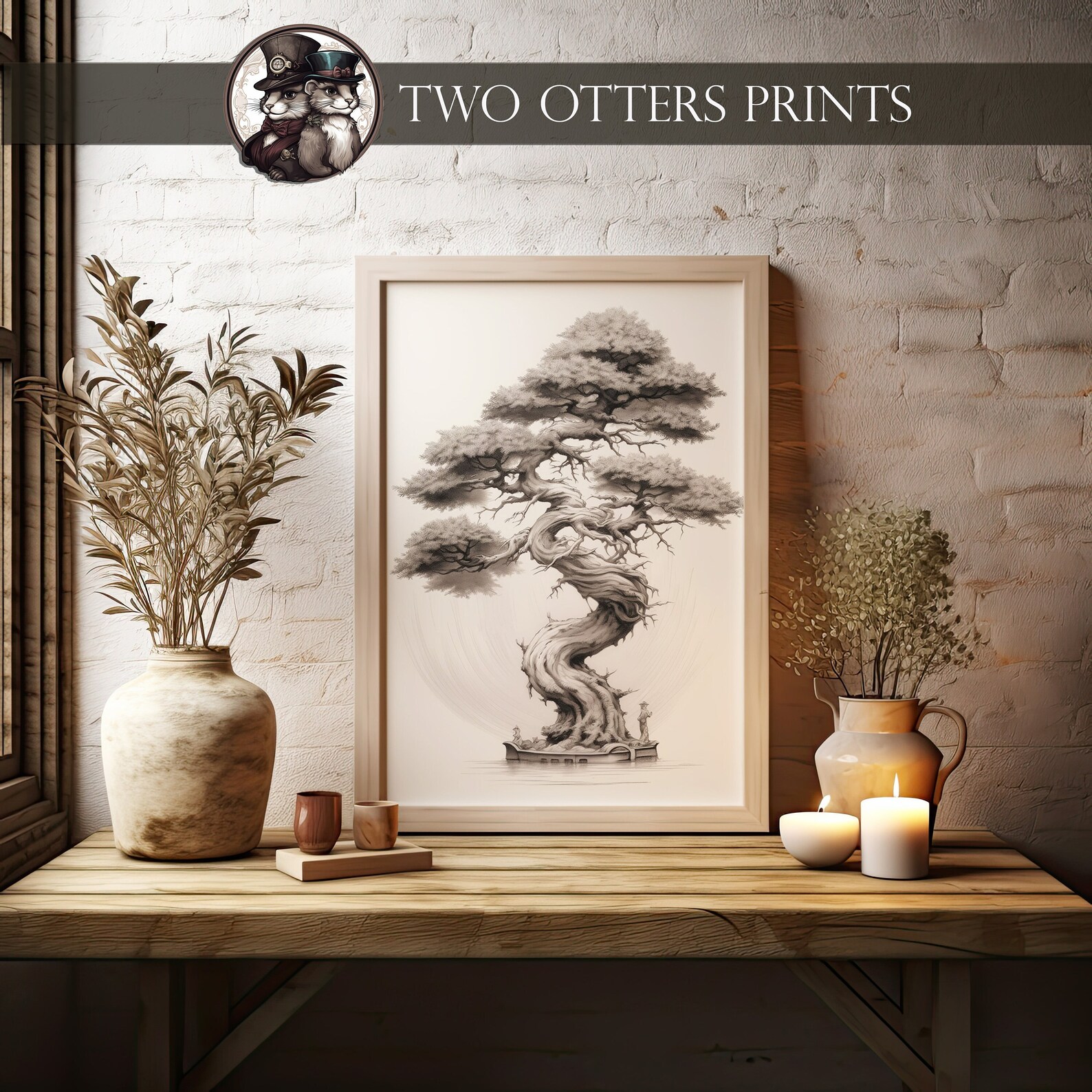 Japanese Bonsai Tree Art Print - A Monochrome Painting - Etsy