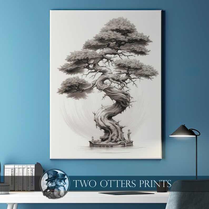 Japanese Bonsai Tree Art Print A Monochrome Painting - Etsy