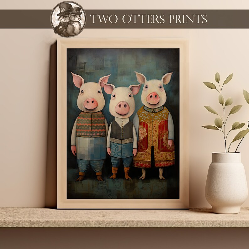 Pig Family Folk Art Print: Traditional and Whimsical Charm in - Etsy