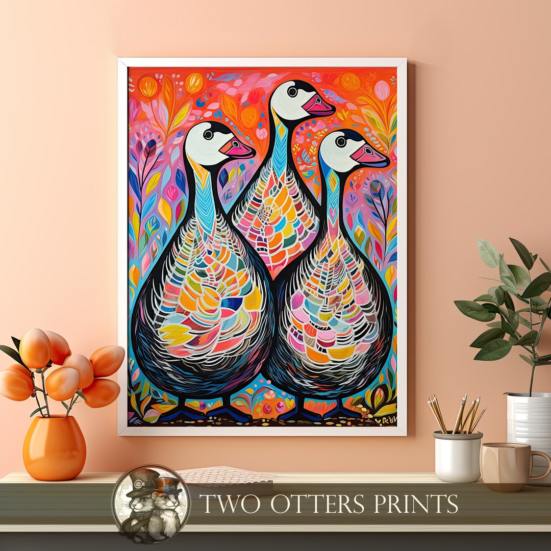 Geese Folk Art Print | Joyful Home Decor | Symmetrical Goose Painting ...