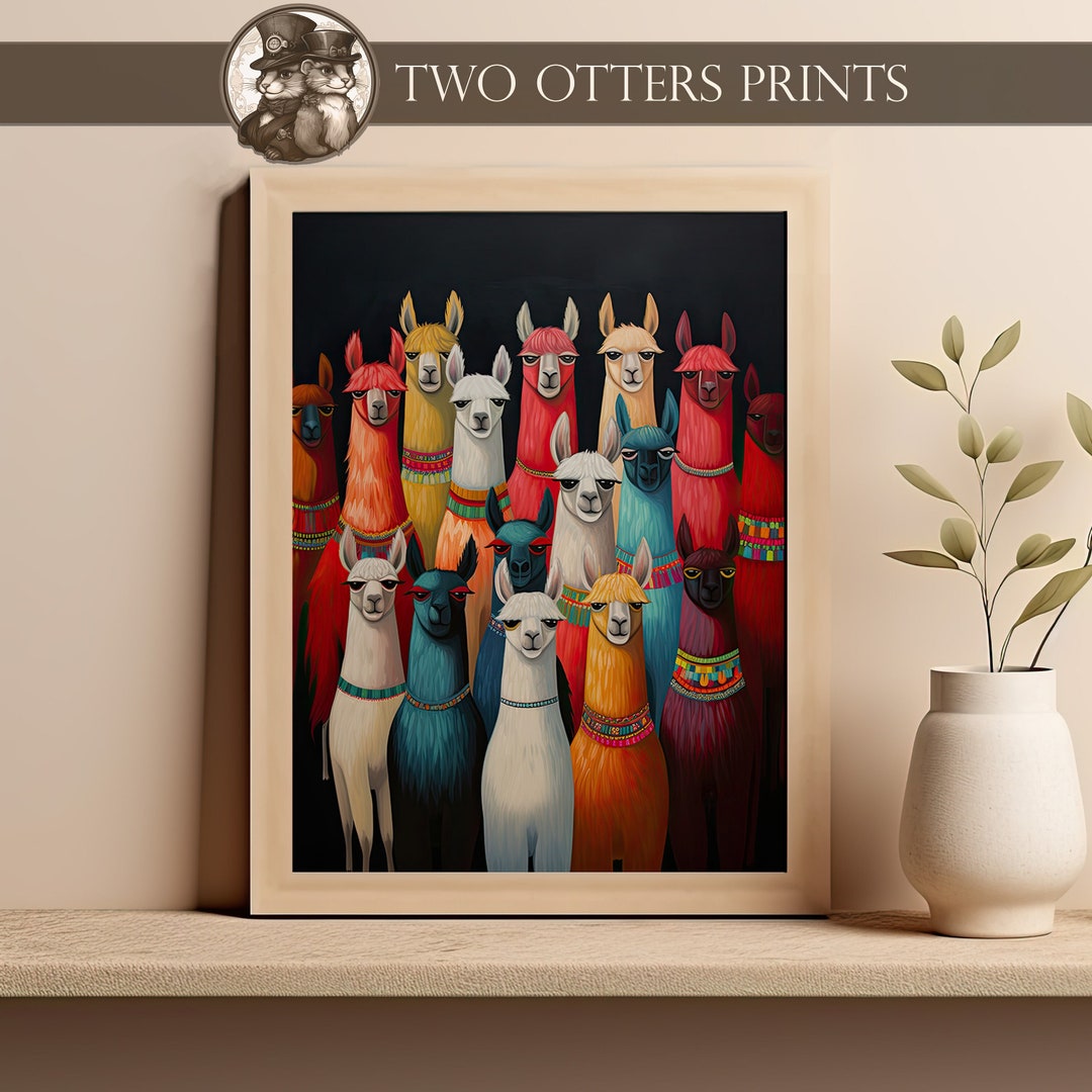 Whimsical Folk Art Llama Print for Vibrant Home Decor | Gift for Animal ...