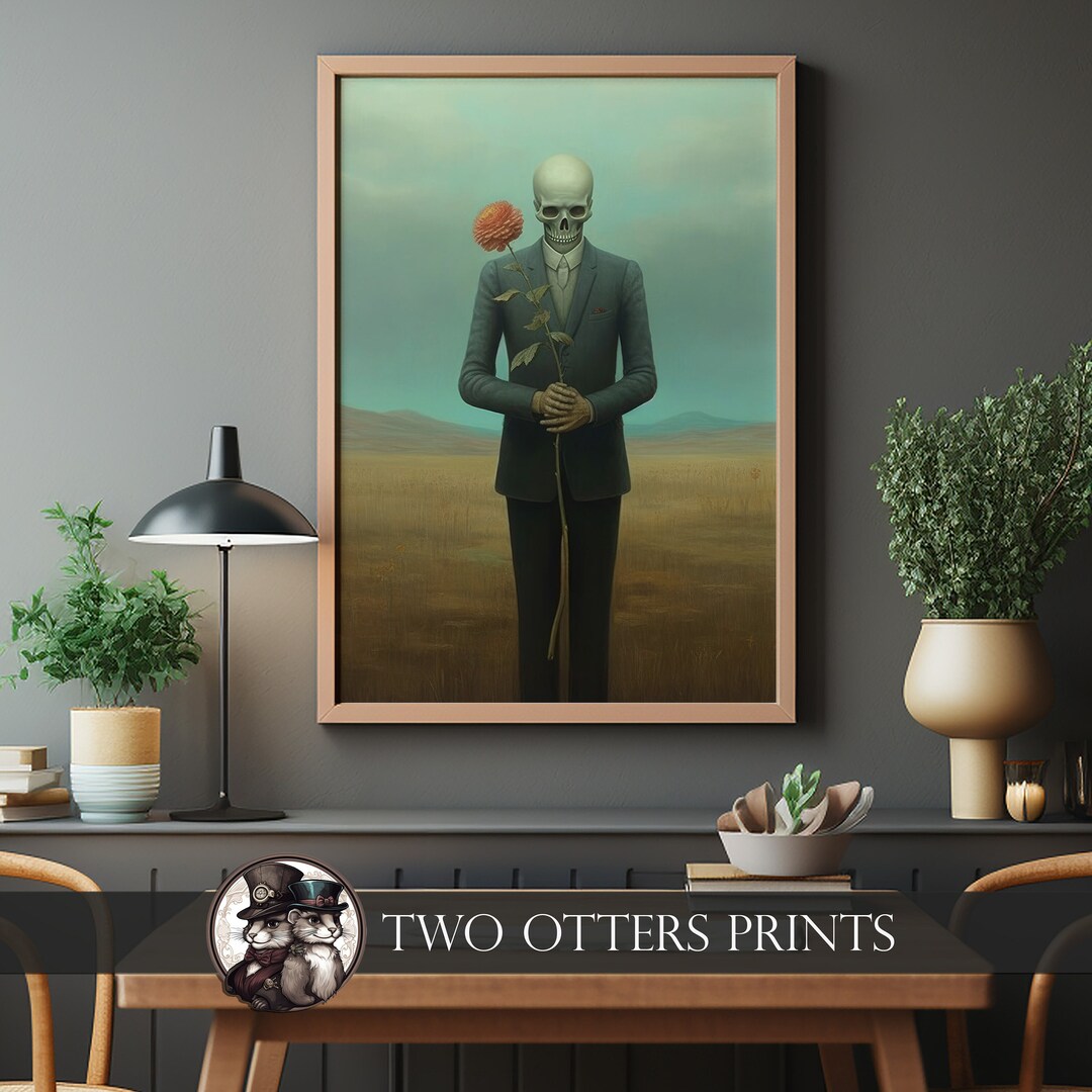 Skeleton and Flower Art Print | Abstract Symbolic Fine Art Poster ...