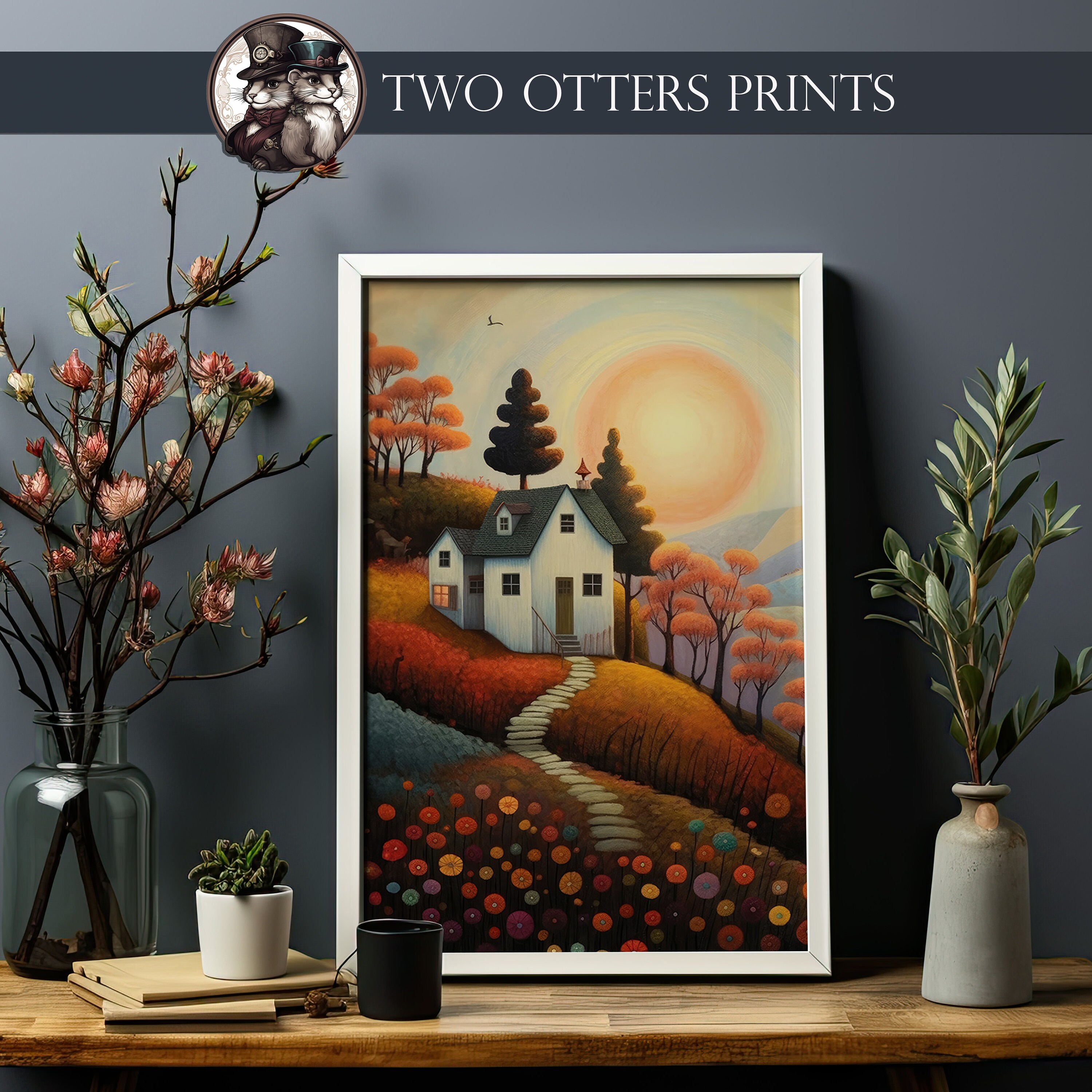 Folk Art - American Primitive Art Poster Print | Floral Scene and ...