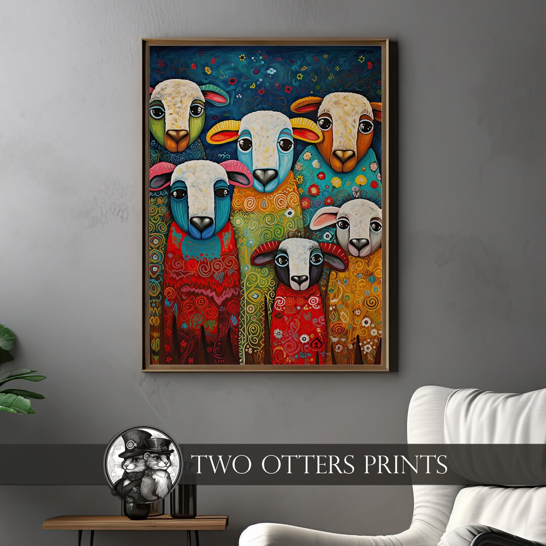 Sheep Folk Art Print to Brighten Your Home Decor | Naive Style ...