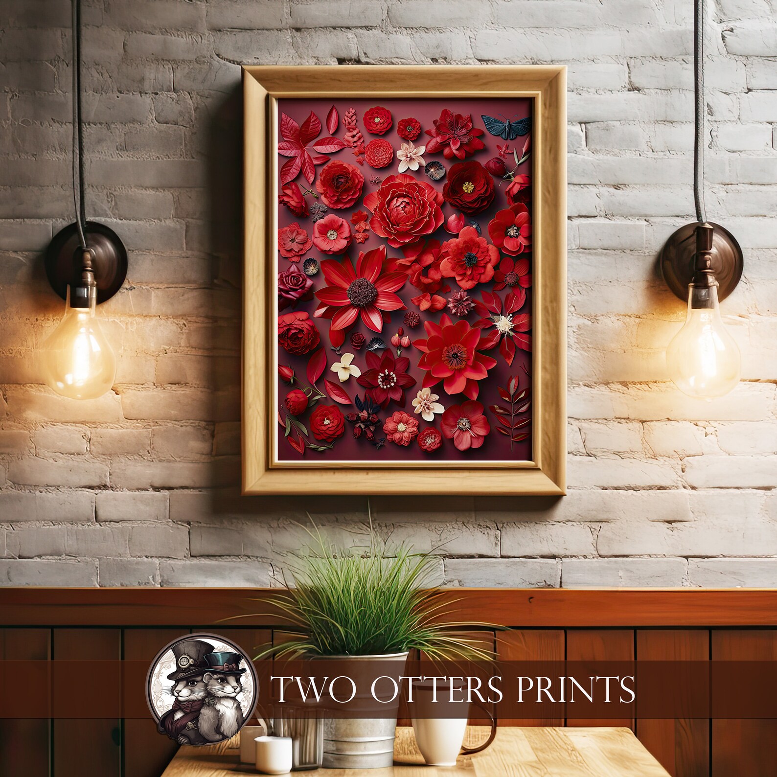 Red Flowers Art Print | Nature-inspired Floral Flat Lay - Etsy
