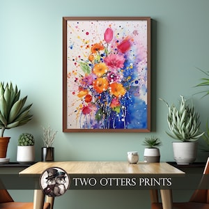Splattered Paint Flowers Art Print | Abstract Watercolor Botanical Wall ...