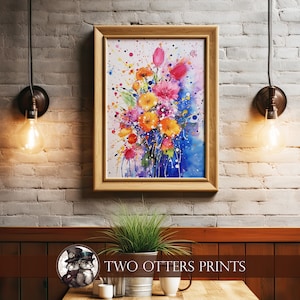 Splattered Paint Flowers Art Print | Abstract Watercolor Botanical Wall ...