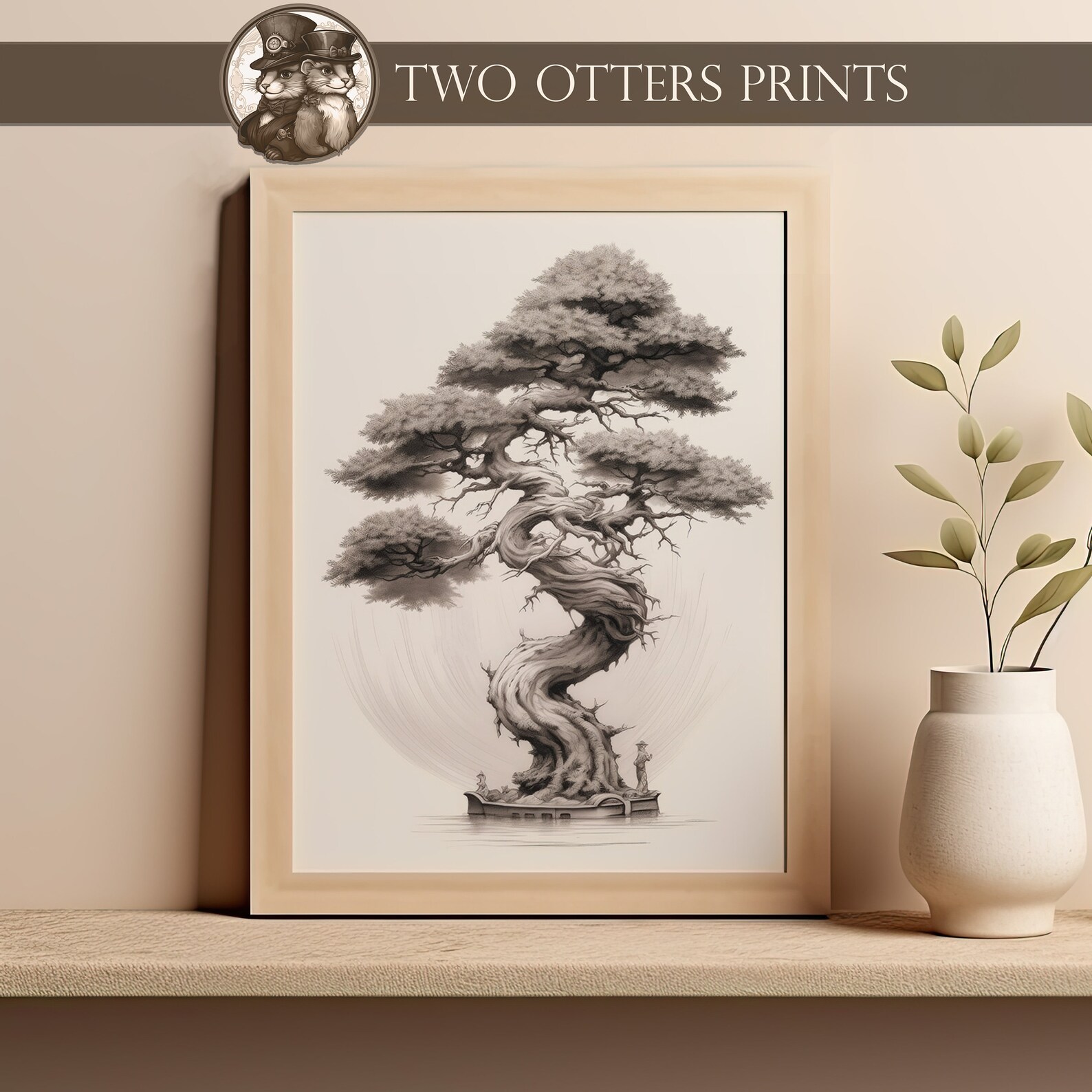 Japanese Bonsai Tree Art Print - A Monochrome Painting - Etsy