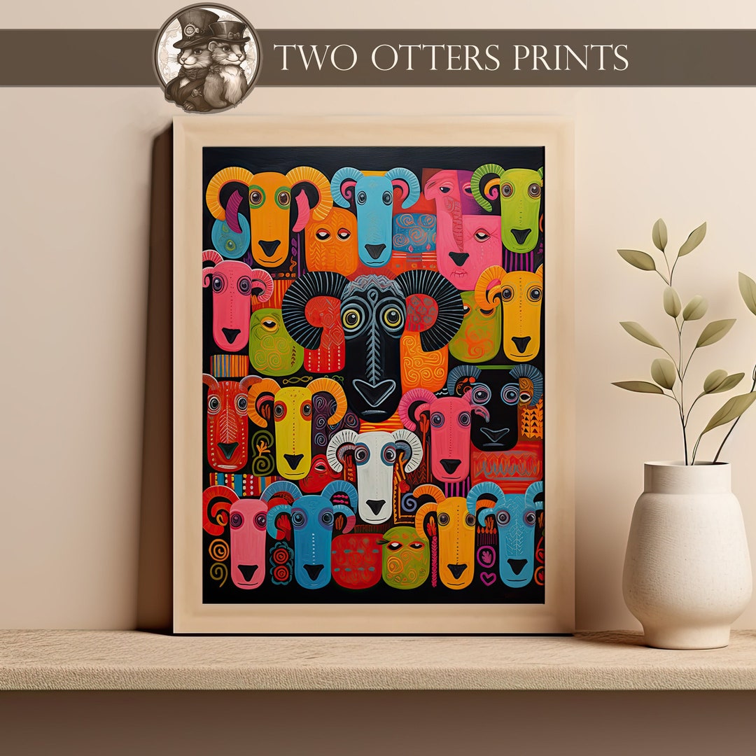Big Horn Sheep Folk Art Print | Bold and Colorful Art Poster | Barnyard ...
