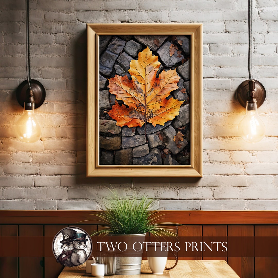 Oak Leaf on Detailed Brickwork Art Print | Minimalist Autumn Decor ...