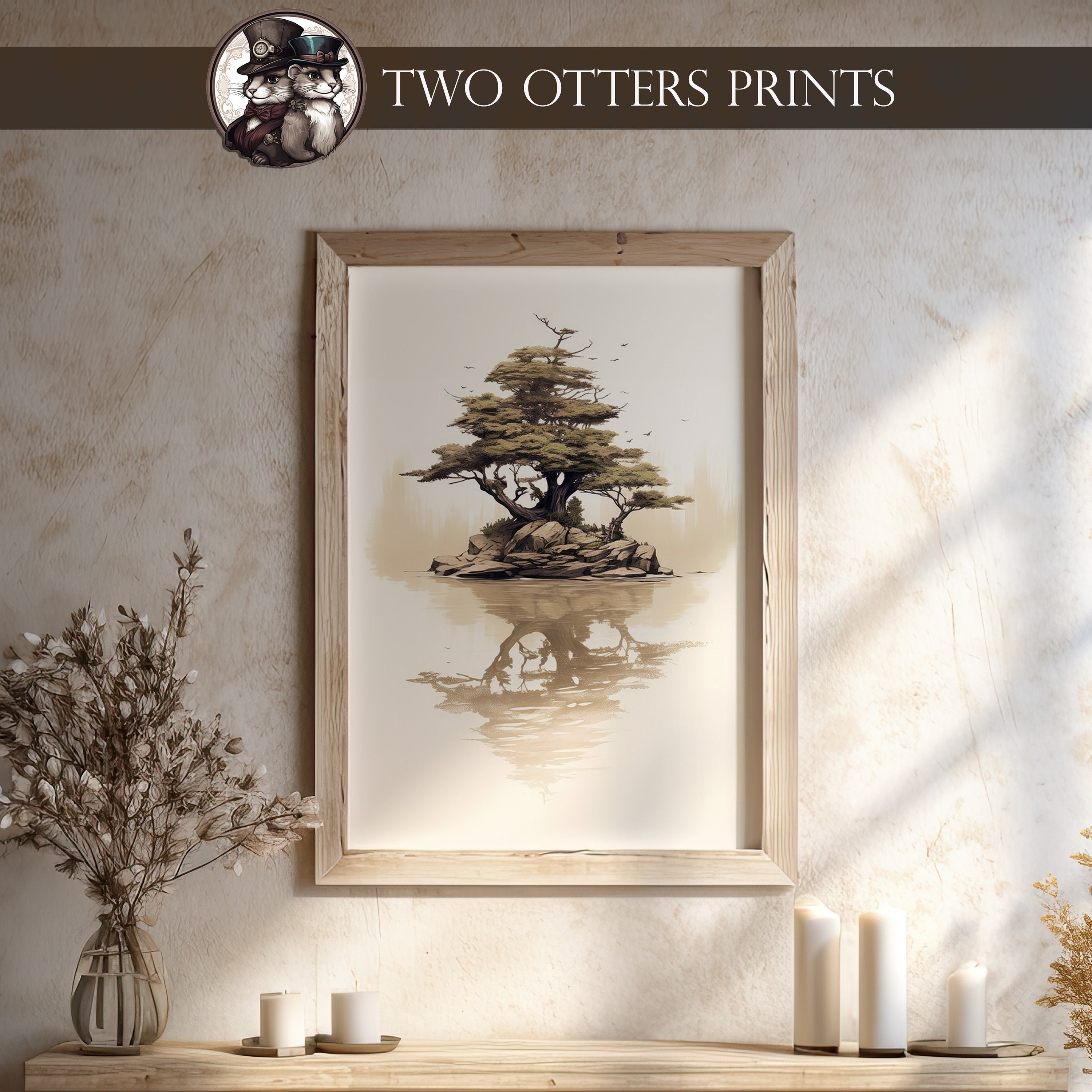 Bonsai Tree Art Print A Traditional Sepia Japanese-style Artwork - Etsy