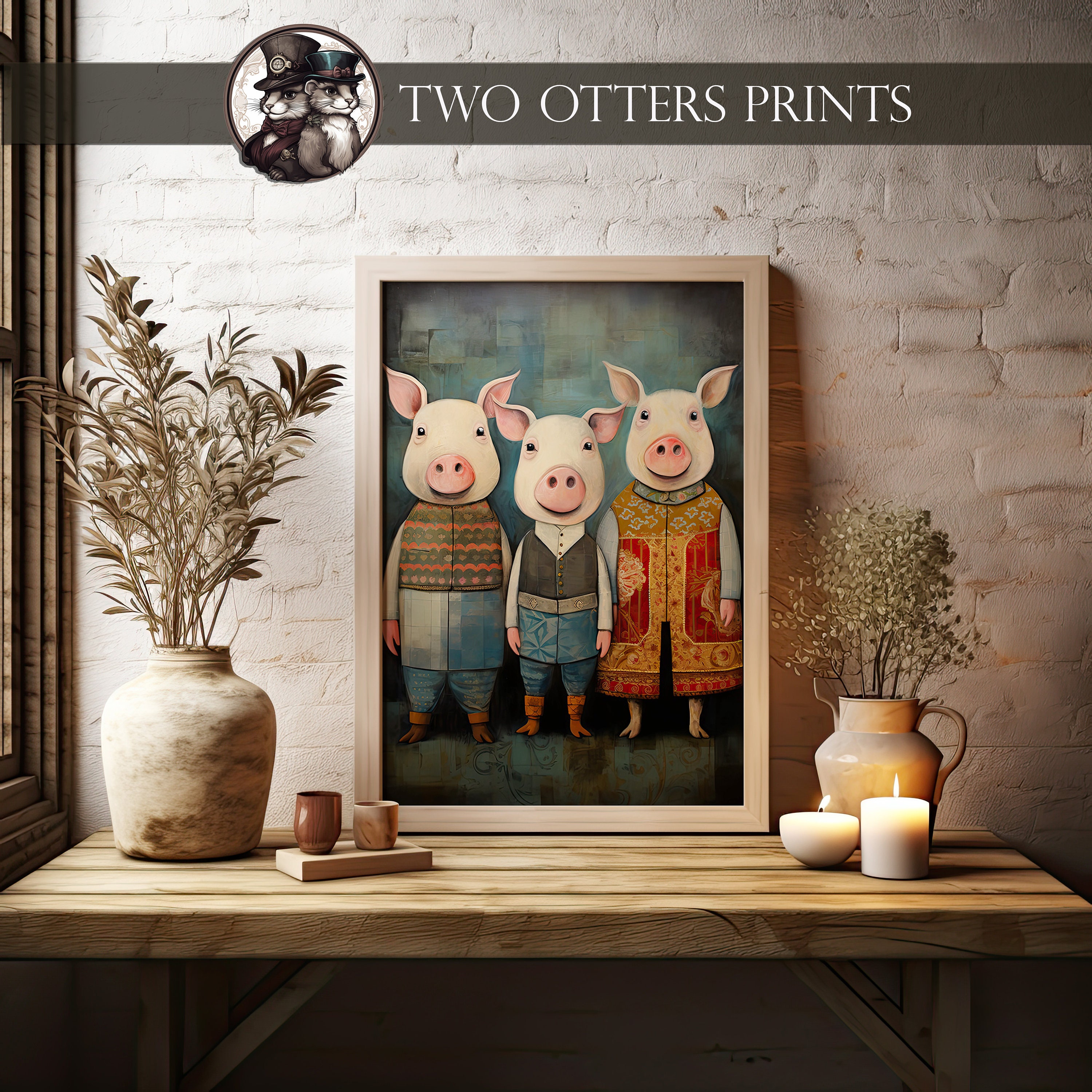 Pig Family Folk Art Print: Traditional and Whimsical Charm in - Etsy