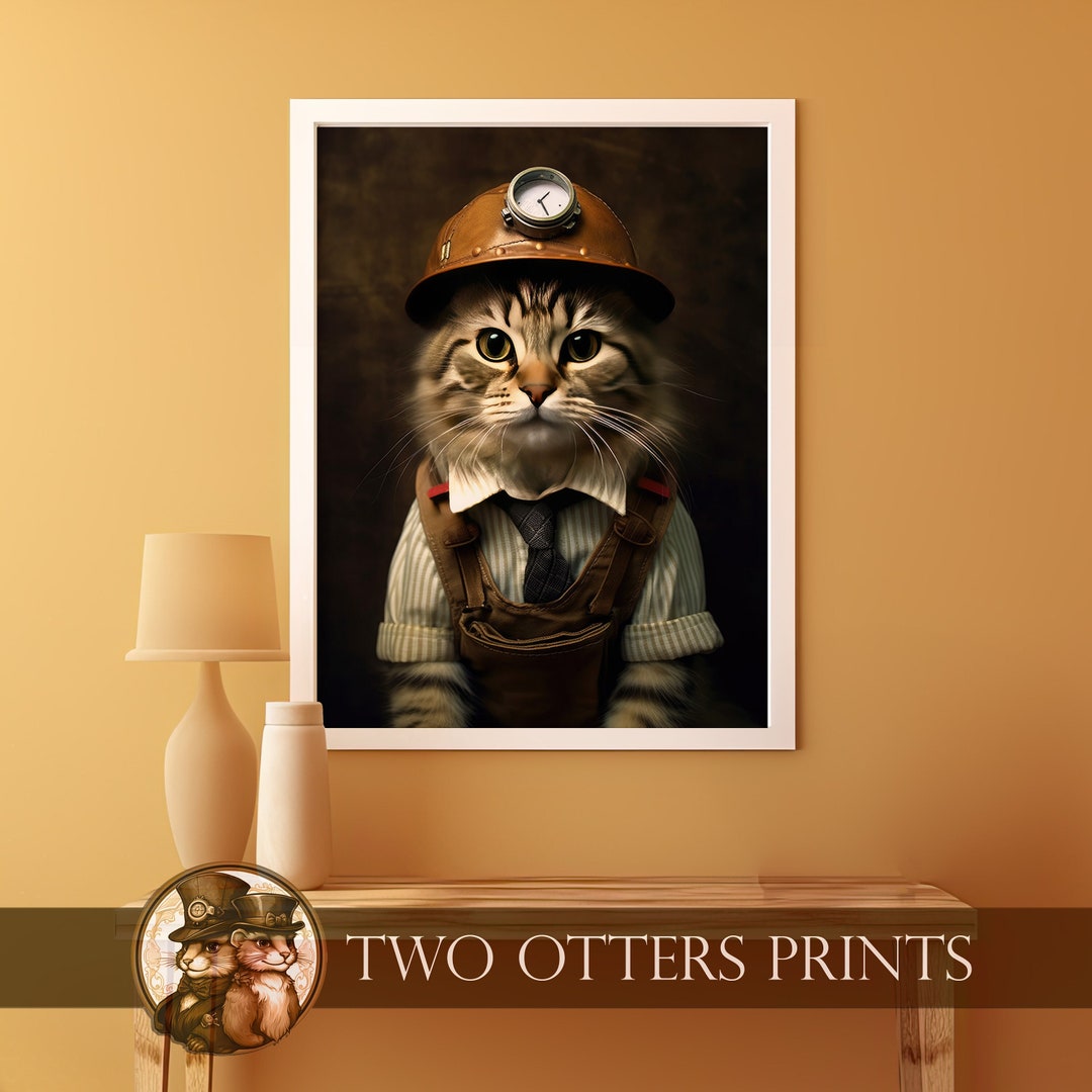 Tabby Cat Art Print | Feline Dressed for Engineering and Construction ...