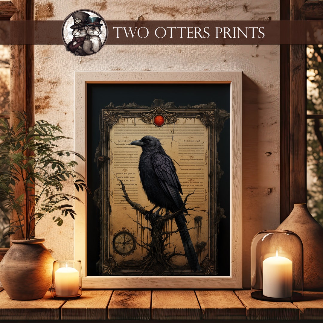 Raven and Book of Shadows Art Print | Necronomicon Style Illustrations ...