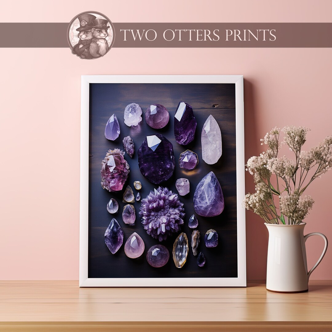 Amethyst Crystal Art Print | Gemstones on Dark Background | February ...