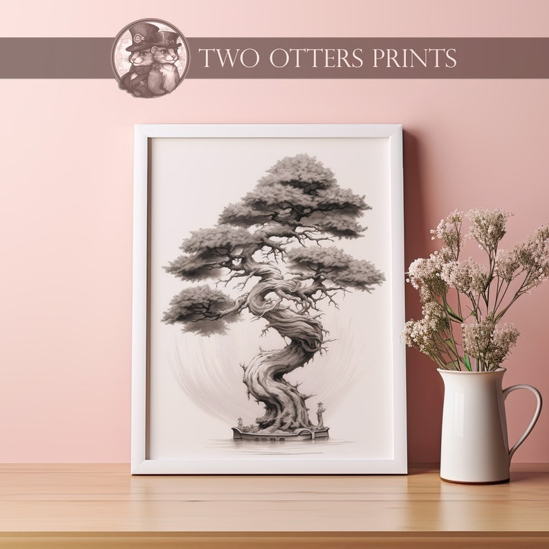 Japanese Bonsai Tree Art Print - A Monochrome Painting - Etsy