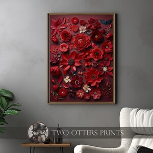 Red Flowers Art Print | Nature-inspired Floral Flat Lay Art Poster for ...