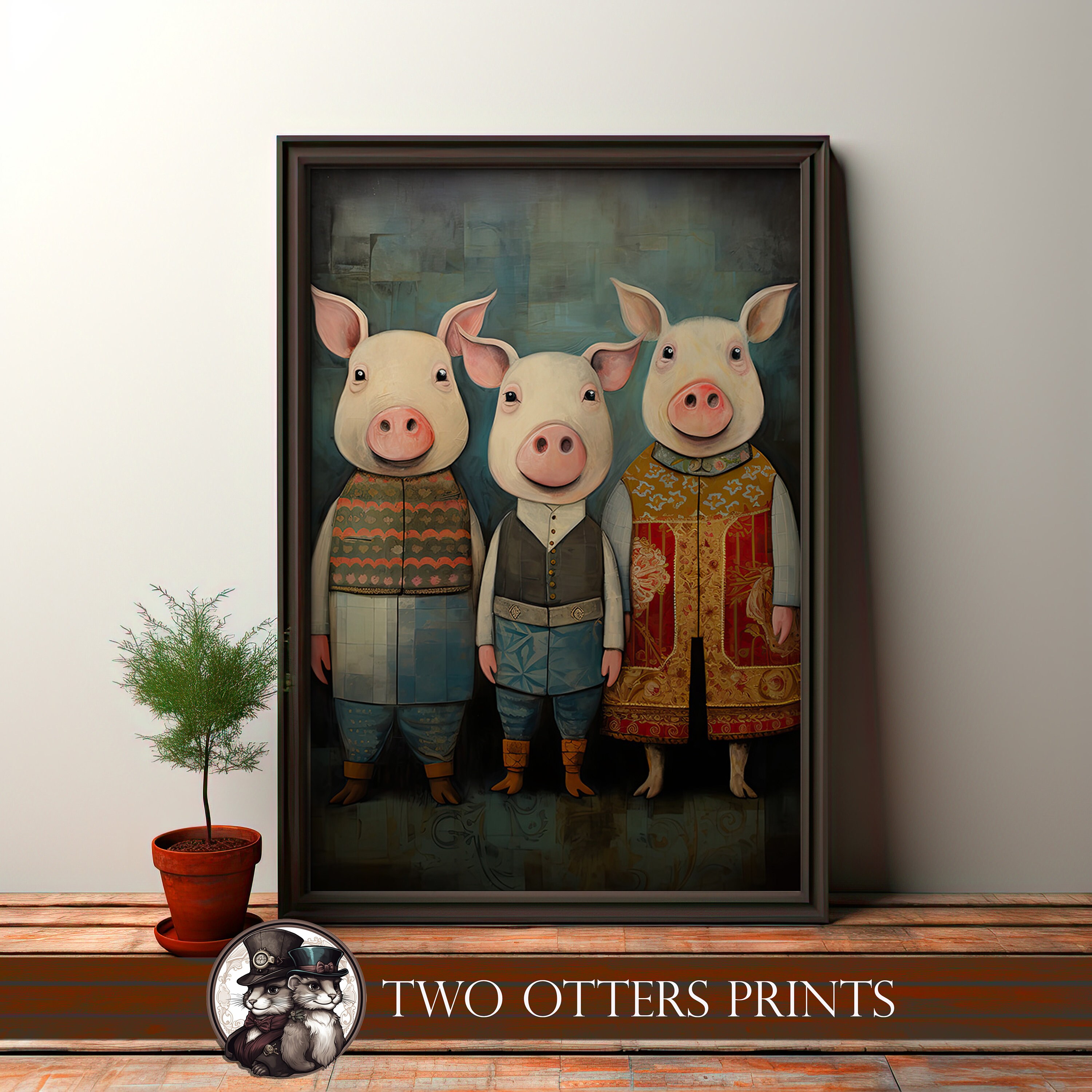 Pig Family Folk Art Print: Traditional and Whimsical Charm in - Etsy