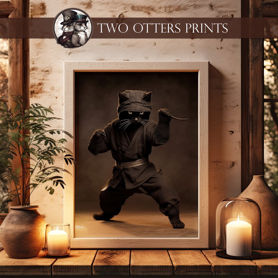 Black Cat Ninja Art Print | Whimsical Pet Portrait for Cat Lovers ...