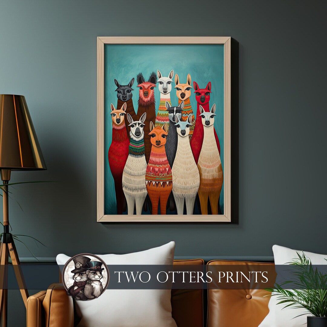 Folk Art Llama Art Print for Colorful Home Decor | Enchanting Farmyard ...