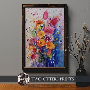 Splattered Paint Flowers Art Print | Abstract Watercolor Botanical Wall ...