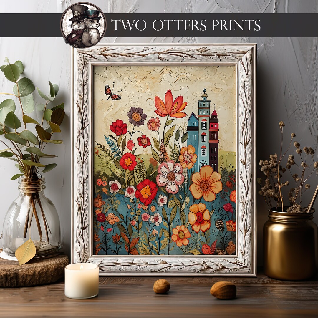 Wildflower Town - Folk Americana Watercolor |flower Field With Charming ...