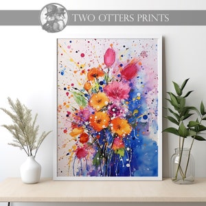 Splattered Paint Flowers Art Print | Abstract Watercolor Botanical Wall ...